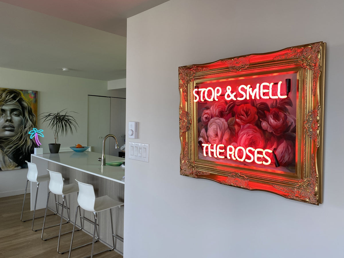 Stop & Smell The Roses Neon Sign Wall Mounted - Neon Mfg.