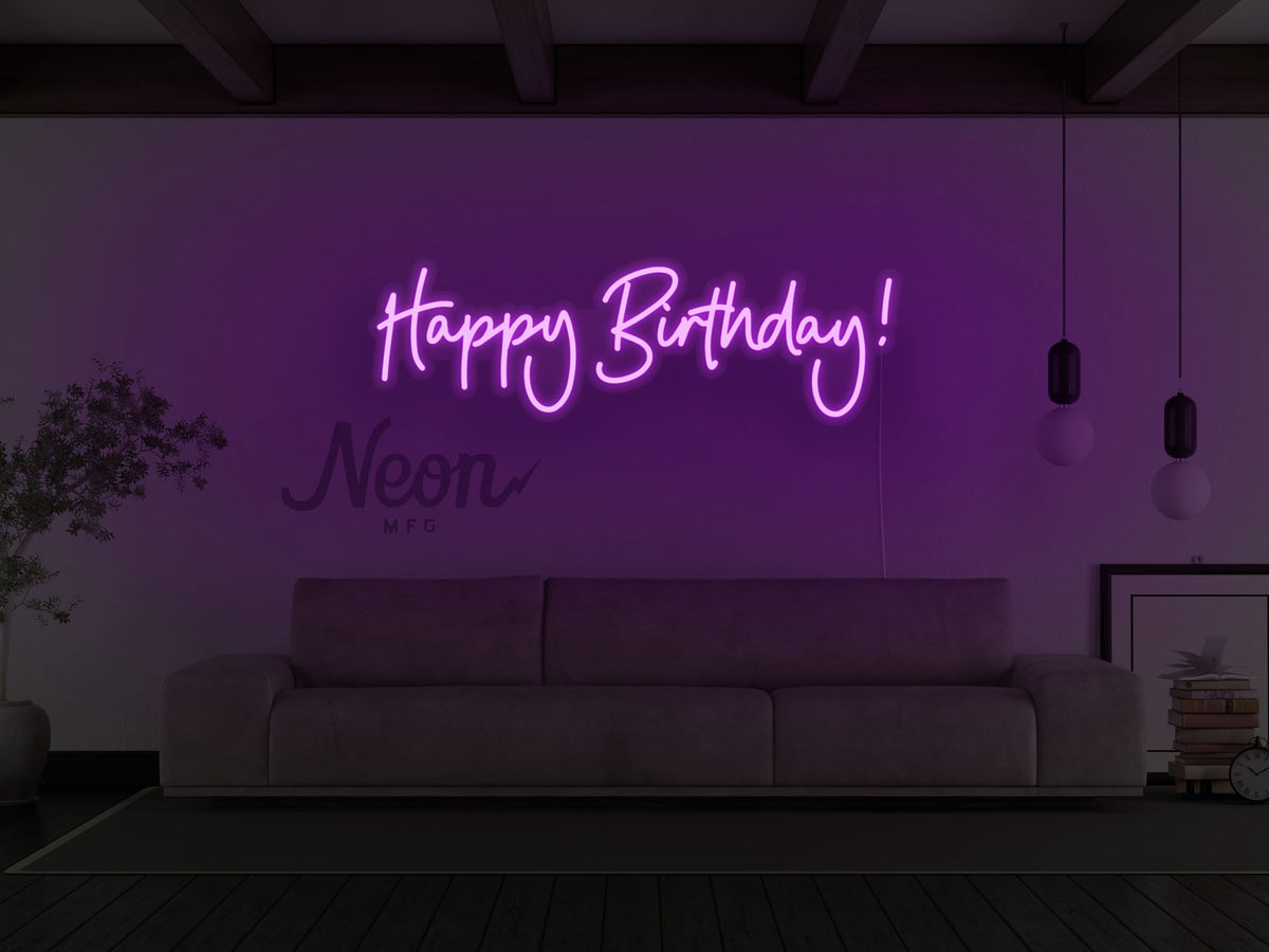 Happy Birthday Cursive LED Neon Sign - Neon Mfg.